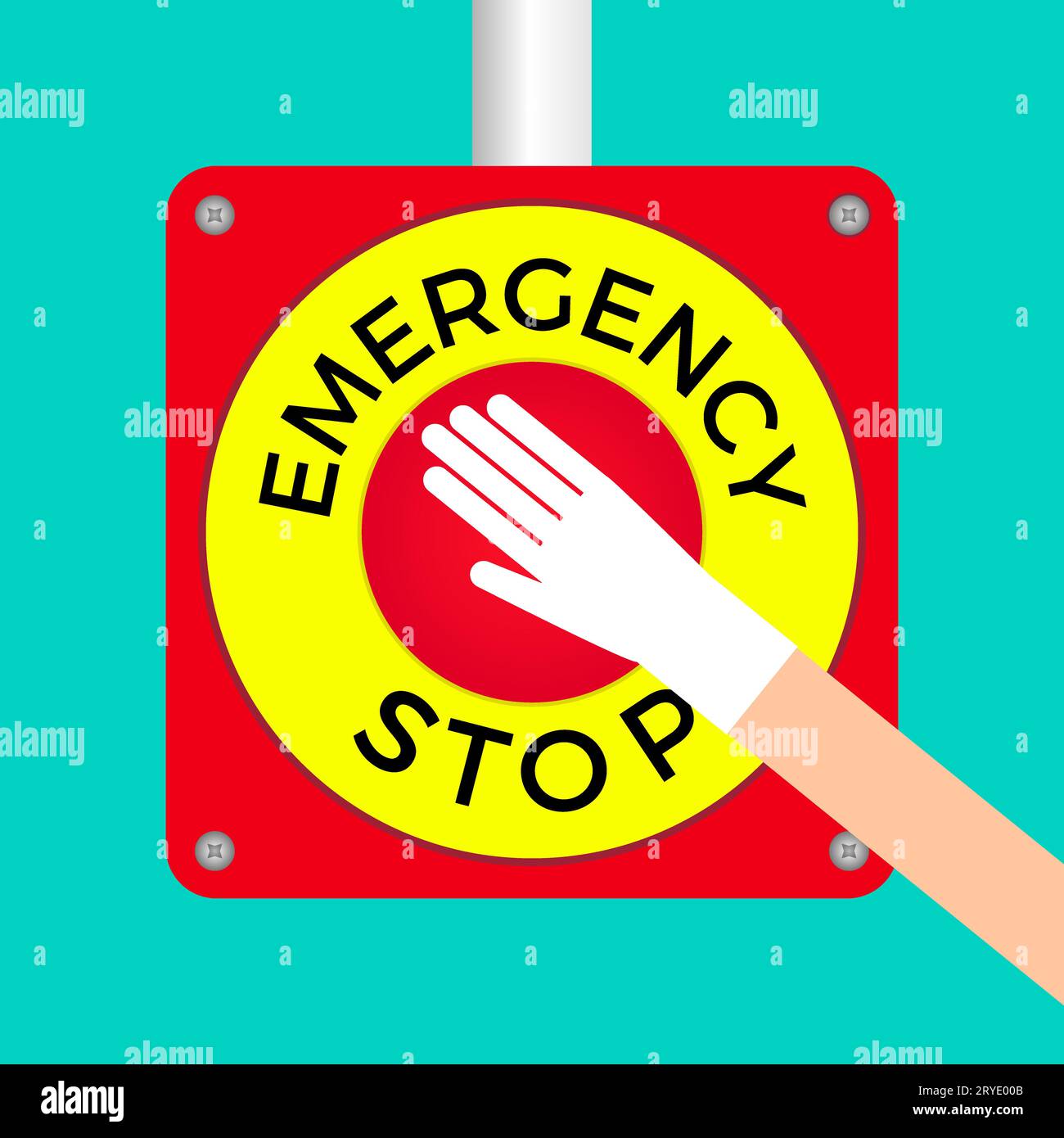 Emergency Stop Push Button Vector Illustration. Hand with protection ...
