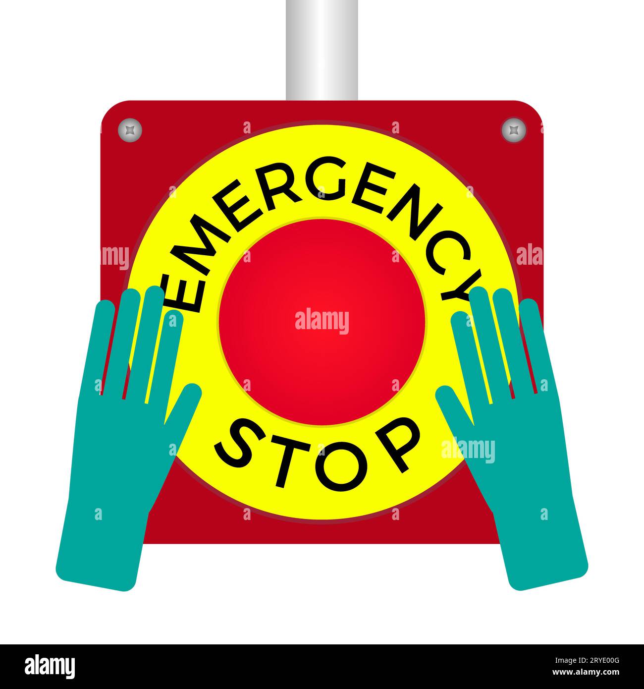 Emergency Stop Push Button Vector Illustration. Hands with protection ...