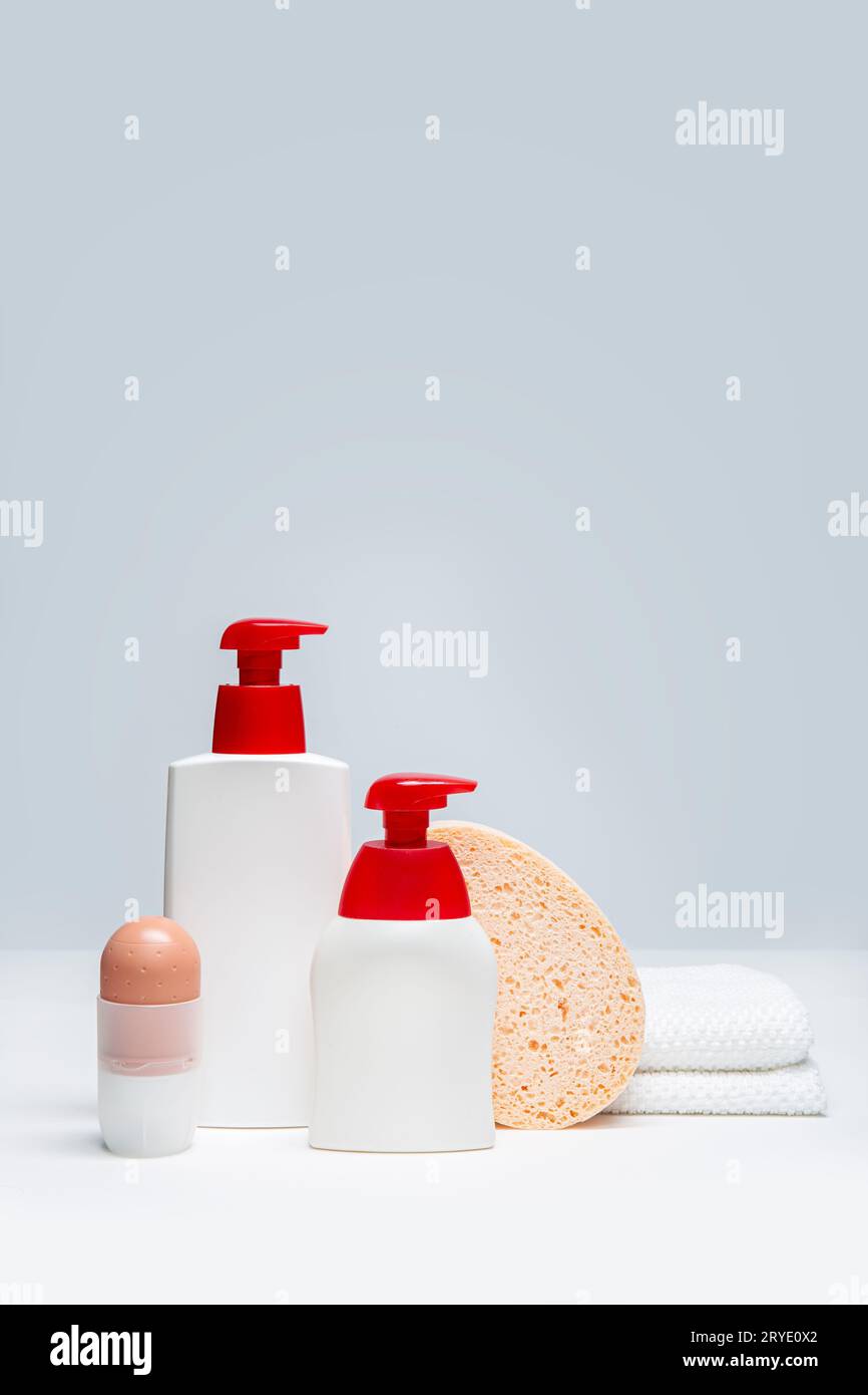 Set of body care products Stock Photo - Alamy