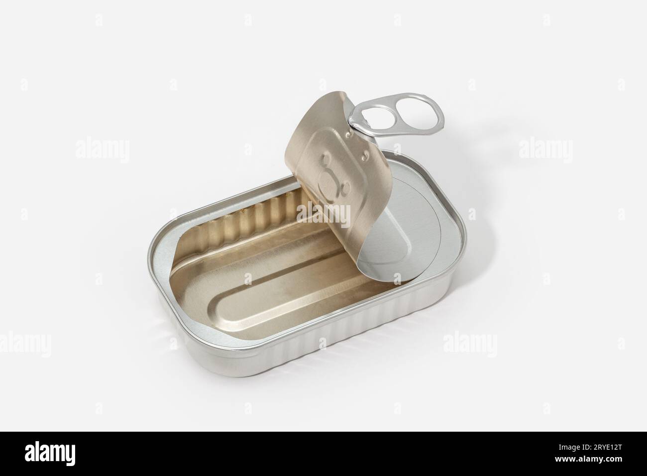Empty tin can isolated on a white background Stock Photo - Alamy