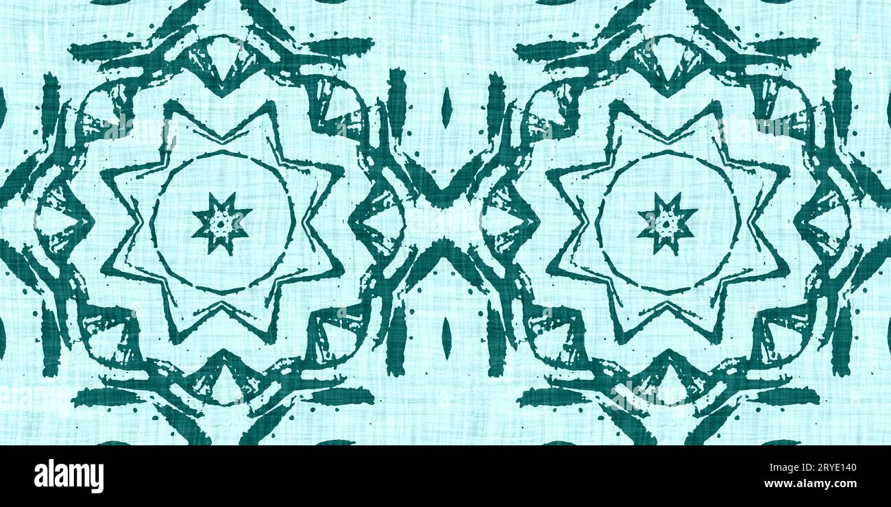Teal green white vibrant watercolor batik azulejos tile border banner ...