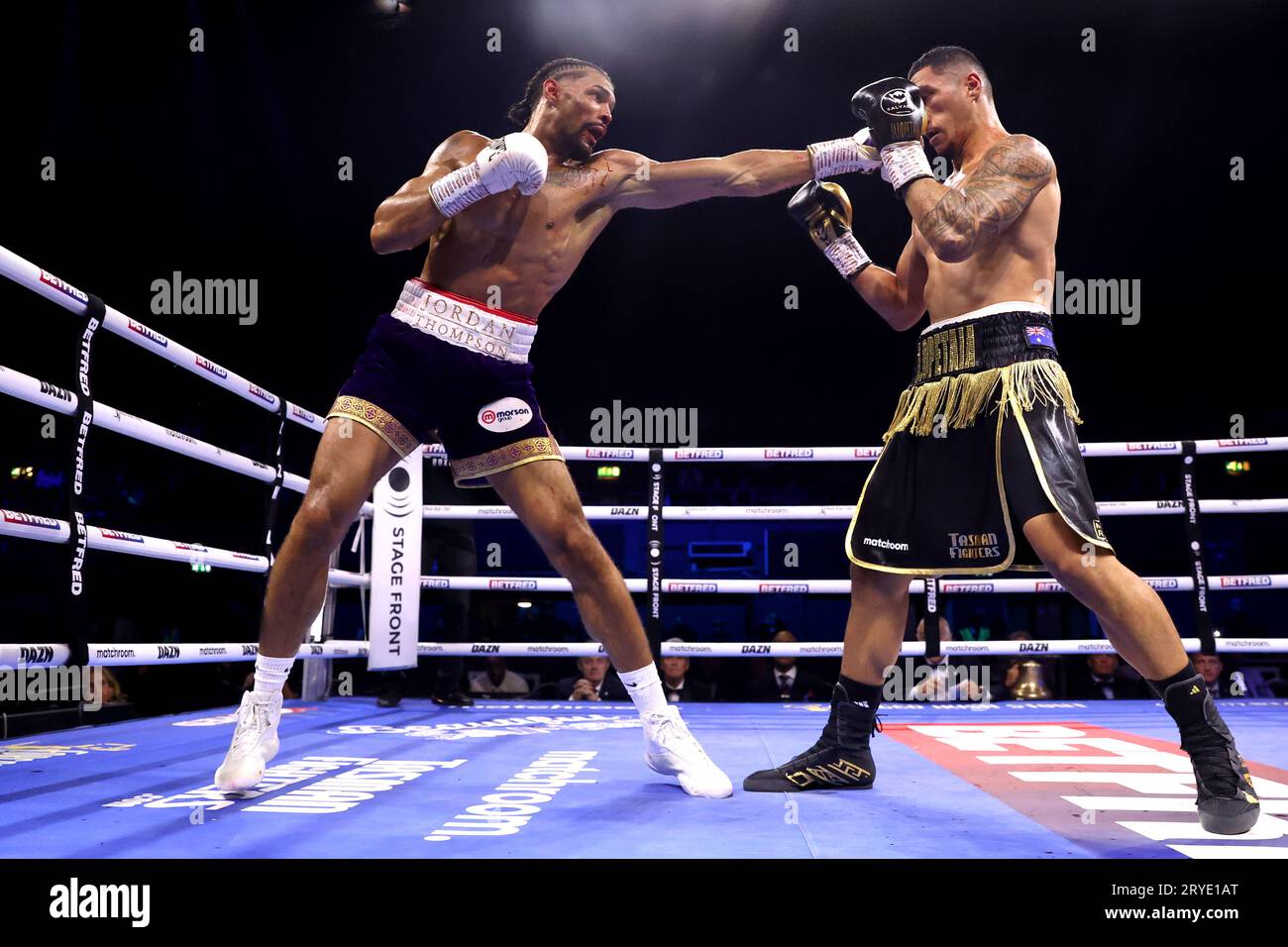 Jordan Thompson (left) and Jai Opetaia in action during the IBF World ...