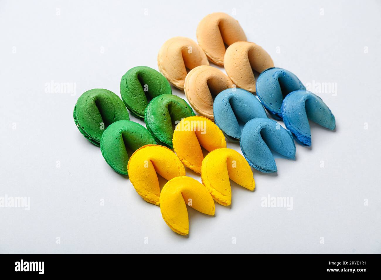 Composition with different fortune cookies on white background Stock ...