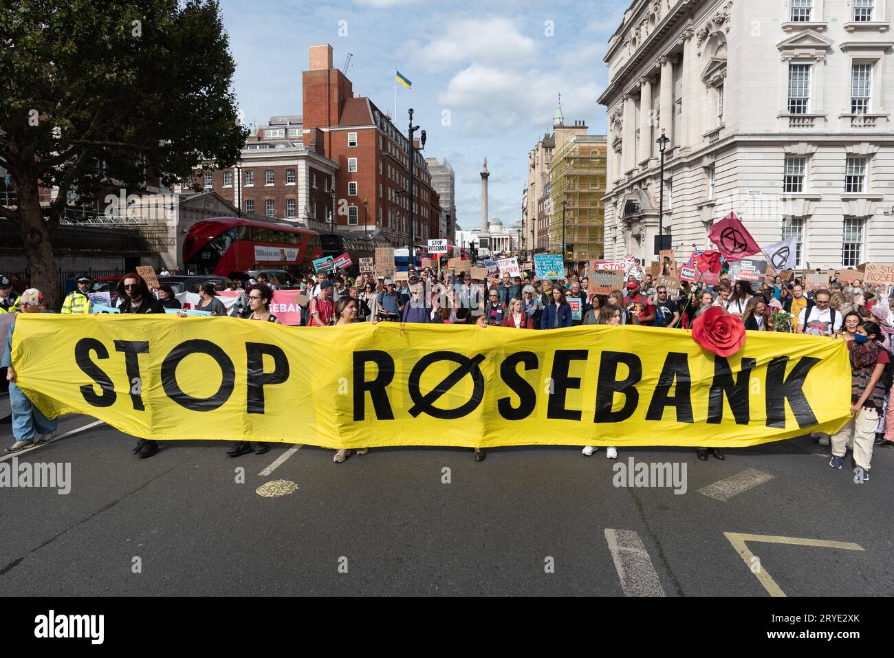 London, UK. 30 September, 2023. Fossil Free London activists protest ...