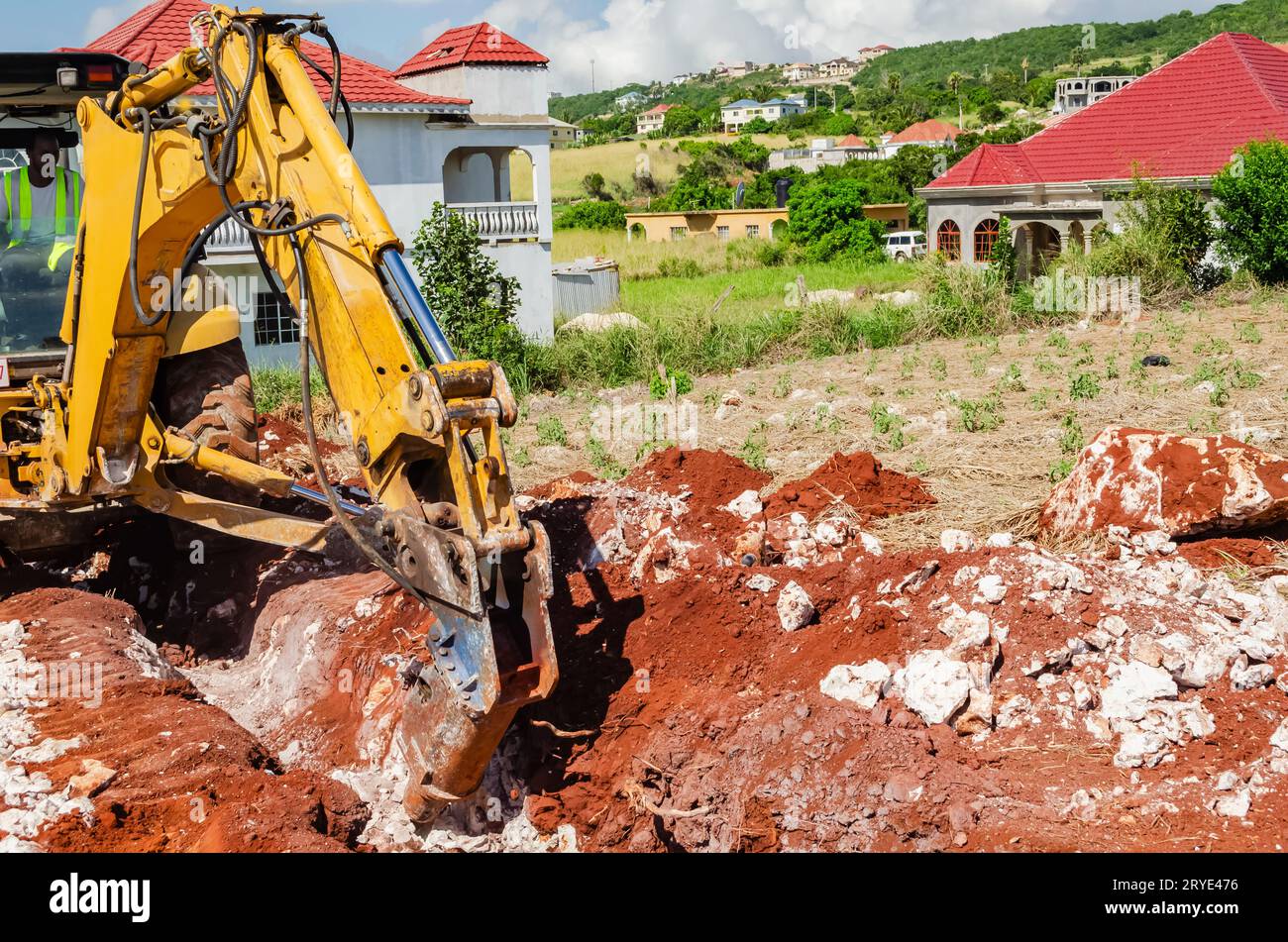Jackhammer Breaking Stones In Trench Stock Photo - Alamy