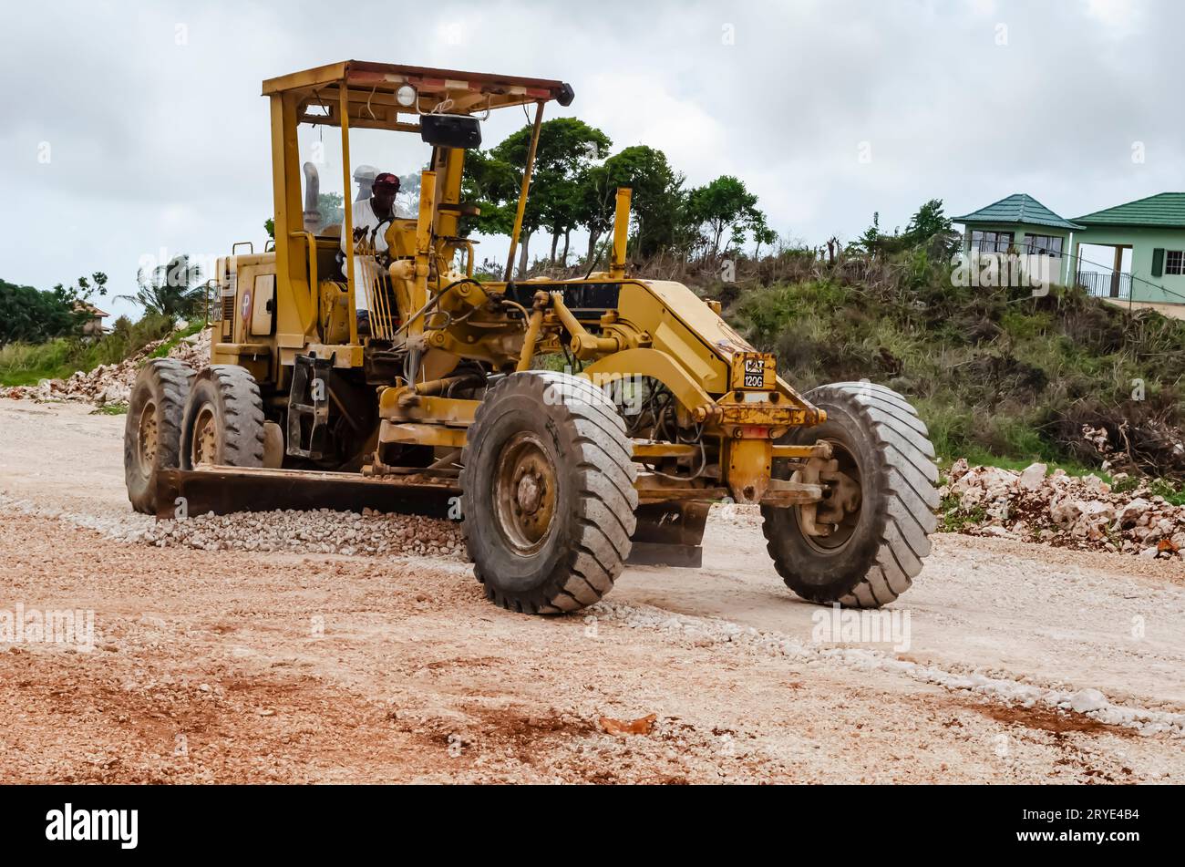 Road Construction Grader On Work Site Stock Photo - Alamy