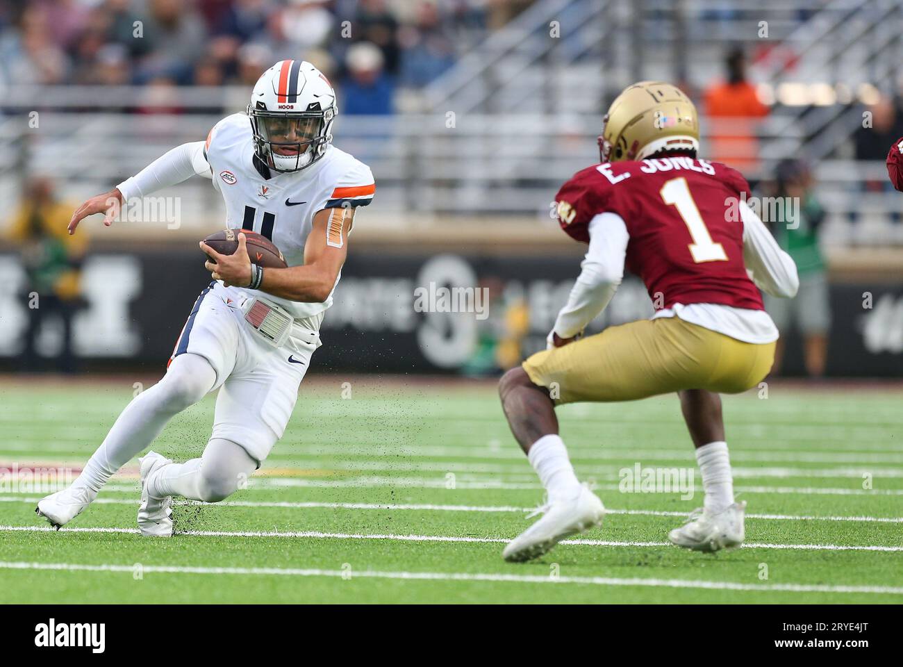Alumni Stadium. 30th Sep, 2023. MA, USA; Virginia Cavaliers quarterback ...