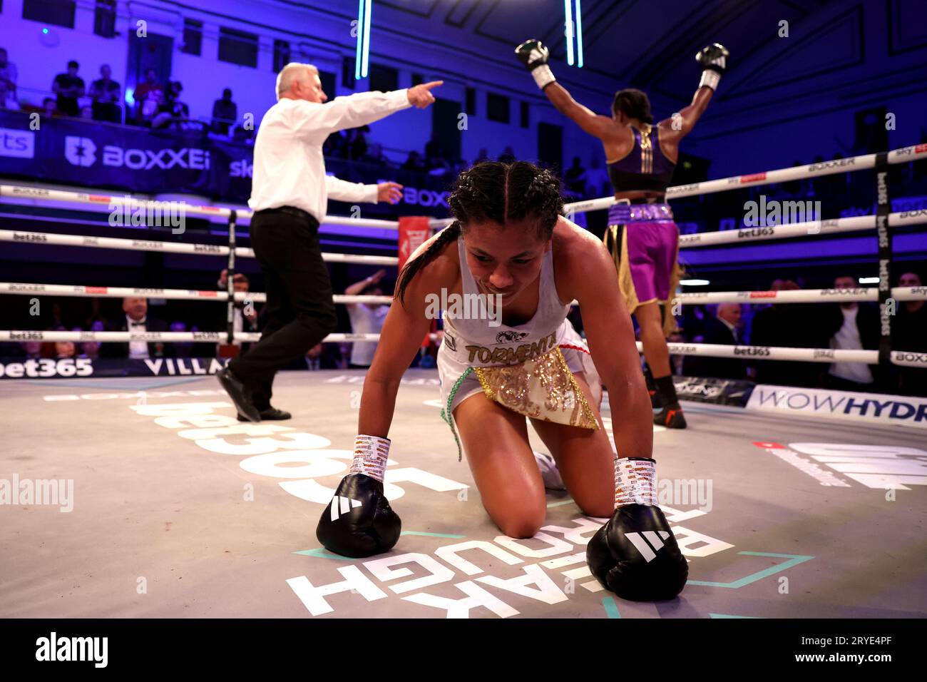 Magali Rodriguez is knocked down during the IBO Lightweight Title fight ...