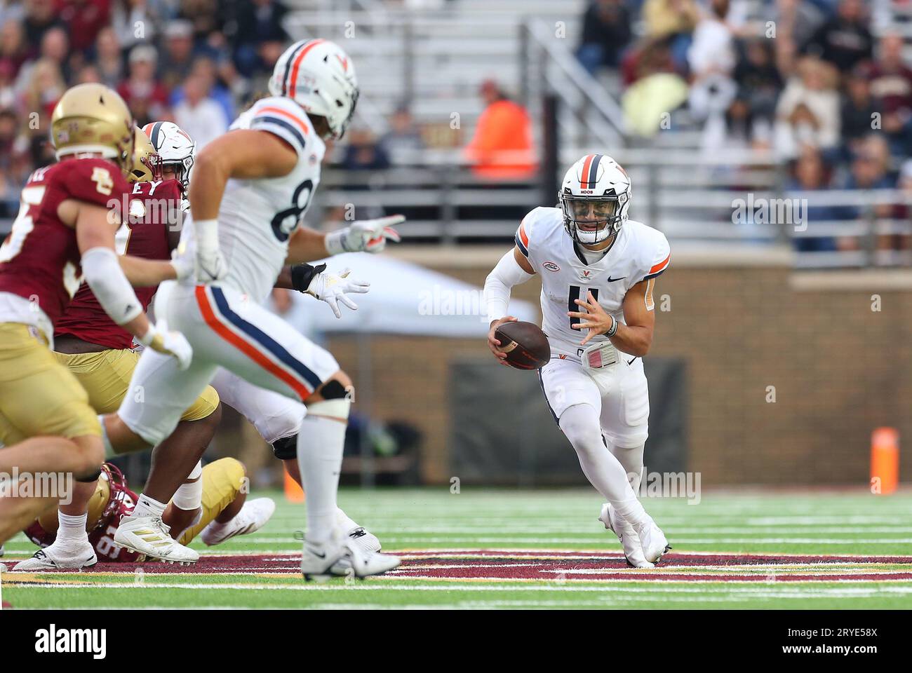 Alumni Stadium. 30th Sep, 2023. MA, USA; Virginia Cavaliers quarterback ...