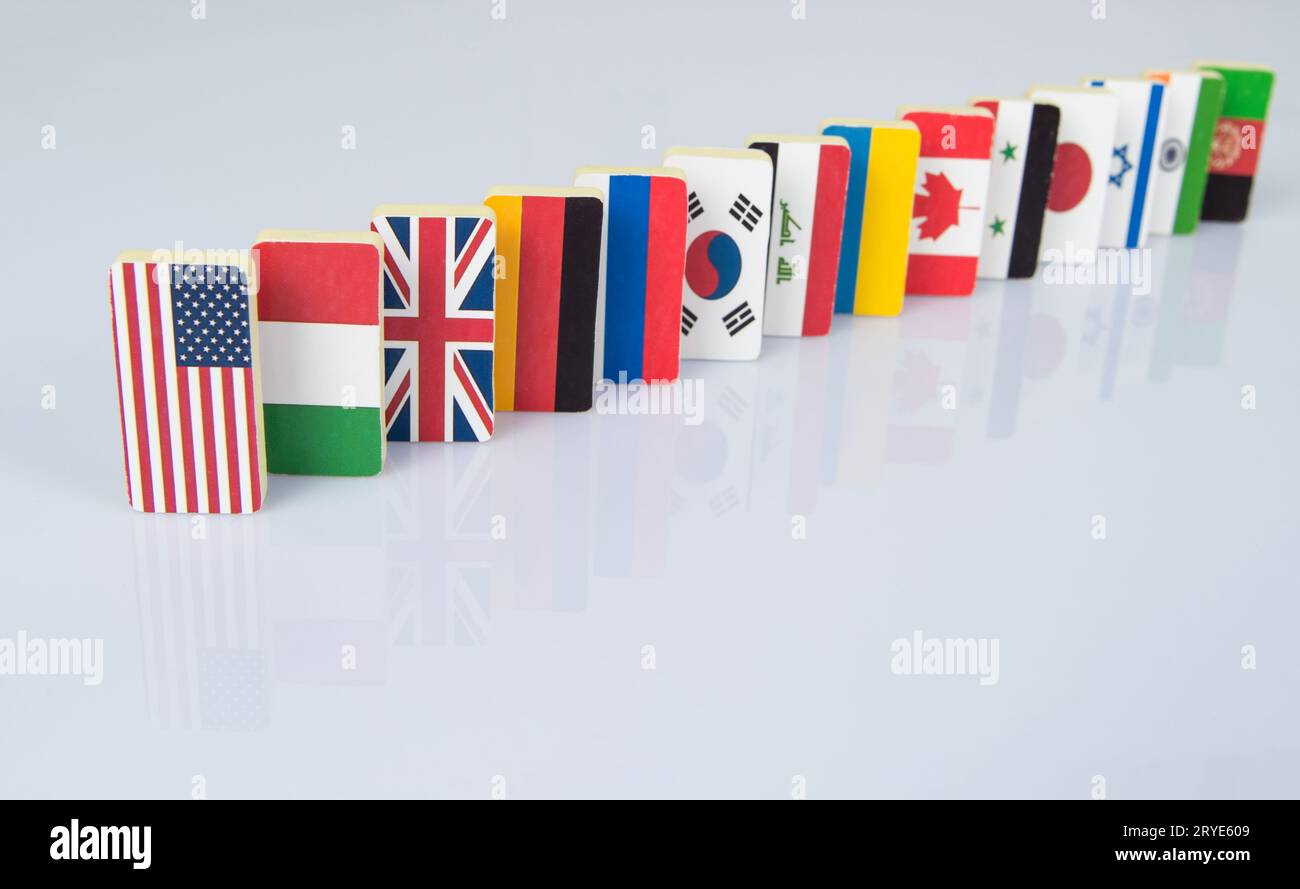 Flags on white surface Stock Photo - Alamy
