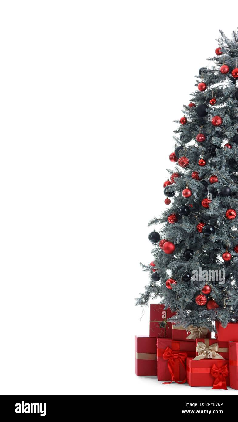 Gift boxes under Christmas tree isolated on white background Stock ...