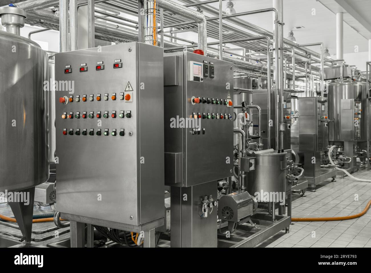 Equipment at the milk factory Stock Photo - Alamy