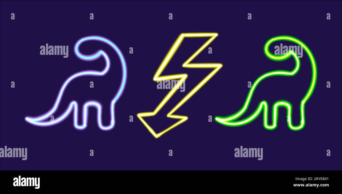 neon Dino glowing desktop icon, neon dinosaur sticker, neon figure ...