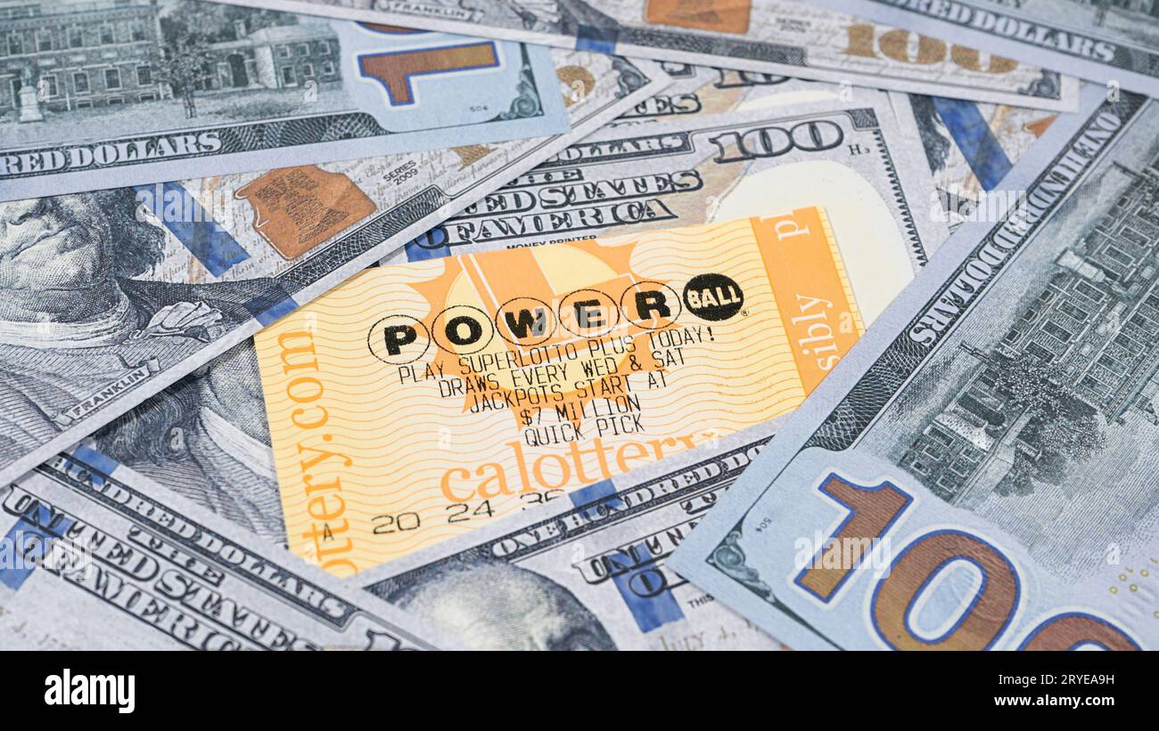 Lake Elsinore, CA, USA - September 30, 2023: Focus on Powerball lottery ...