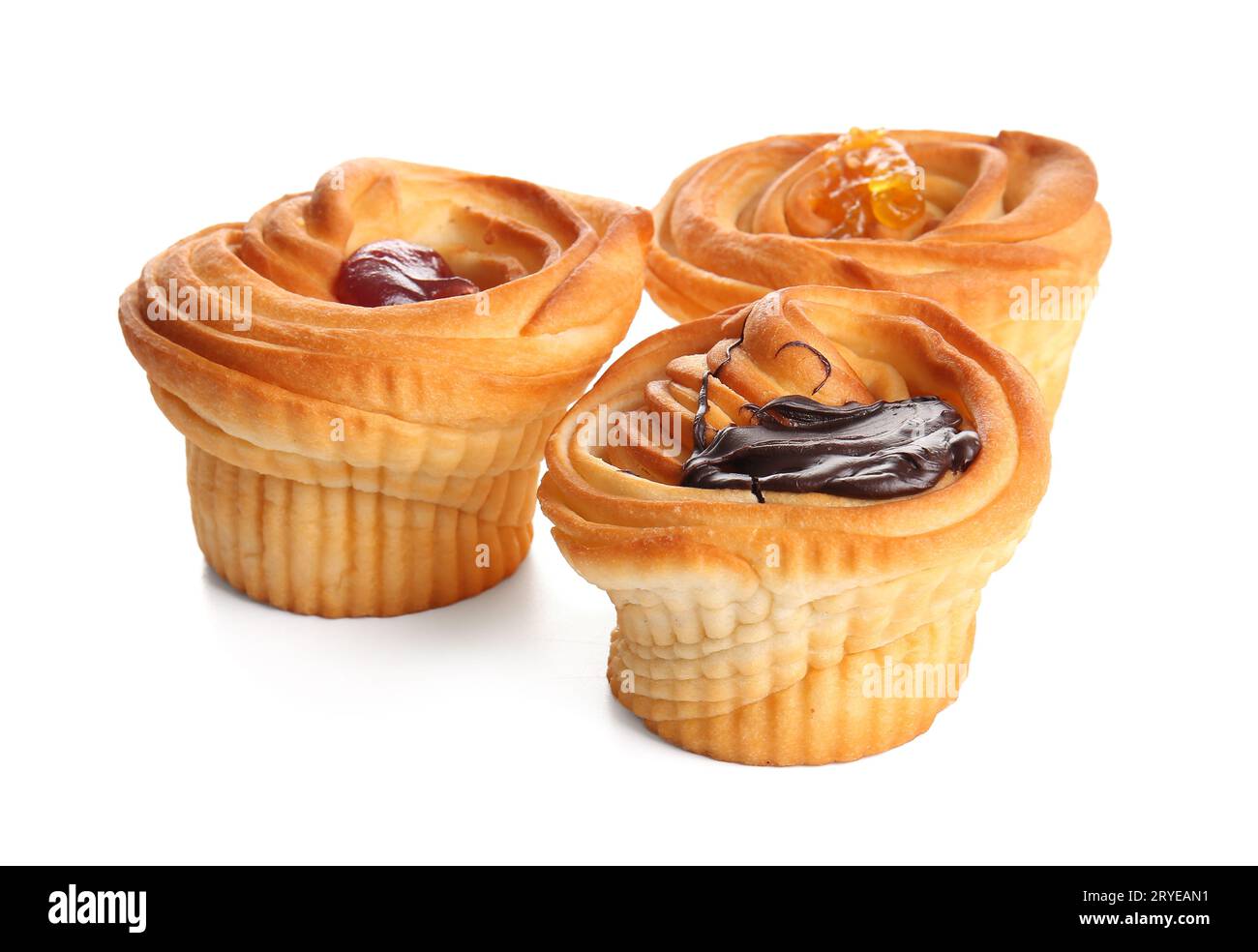 Tasty cruffins on white background Stock Photo - Alamy