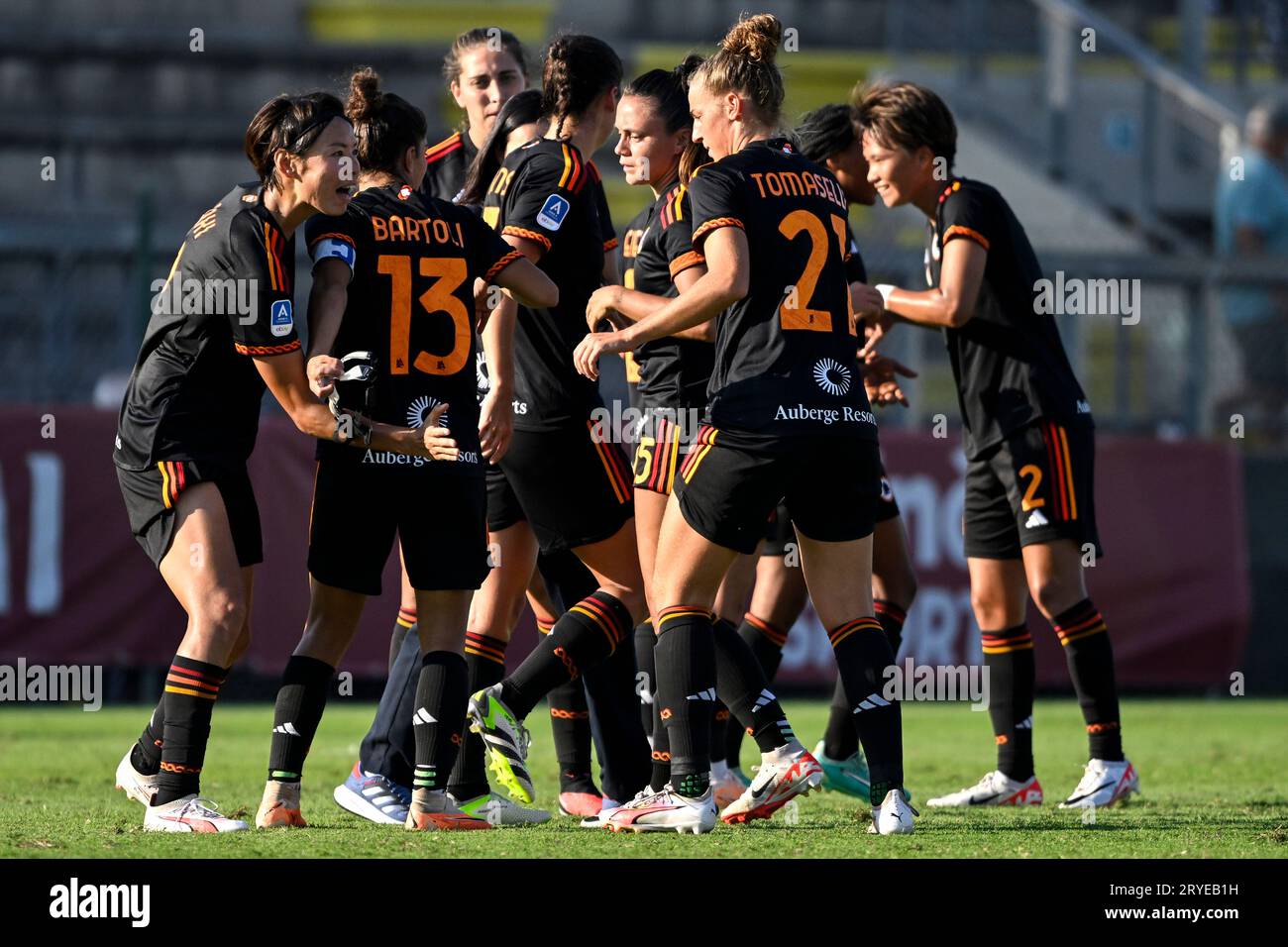 Rome, Italy. 30th Sep, 2023. AS Roma players celebrate at the end of ...