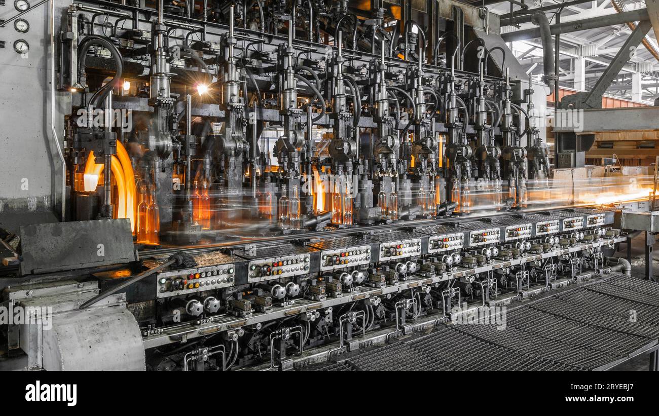 The production of glass bottles factory Stock Photo - Alamy