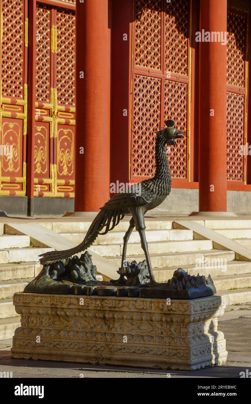 Beijing City, China - July 8, 2023: Bronze Phoenix Sculpture in Summer ...