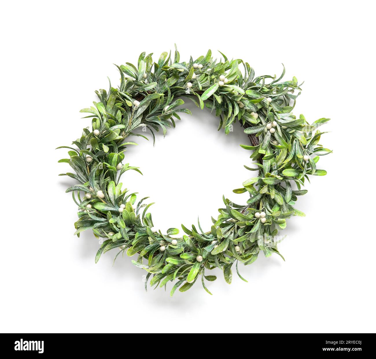 Beautiful mistletoe wreath on white background Stock Photo - Alamy