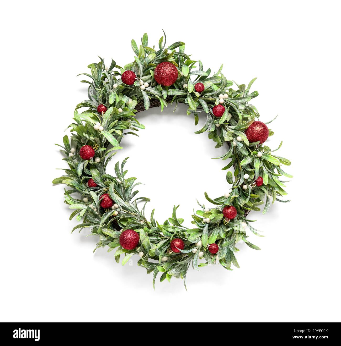 Beautiful mistletoe wreath on white background Stock Photo - Alamy