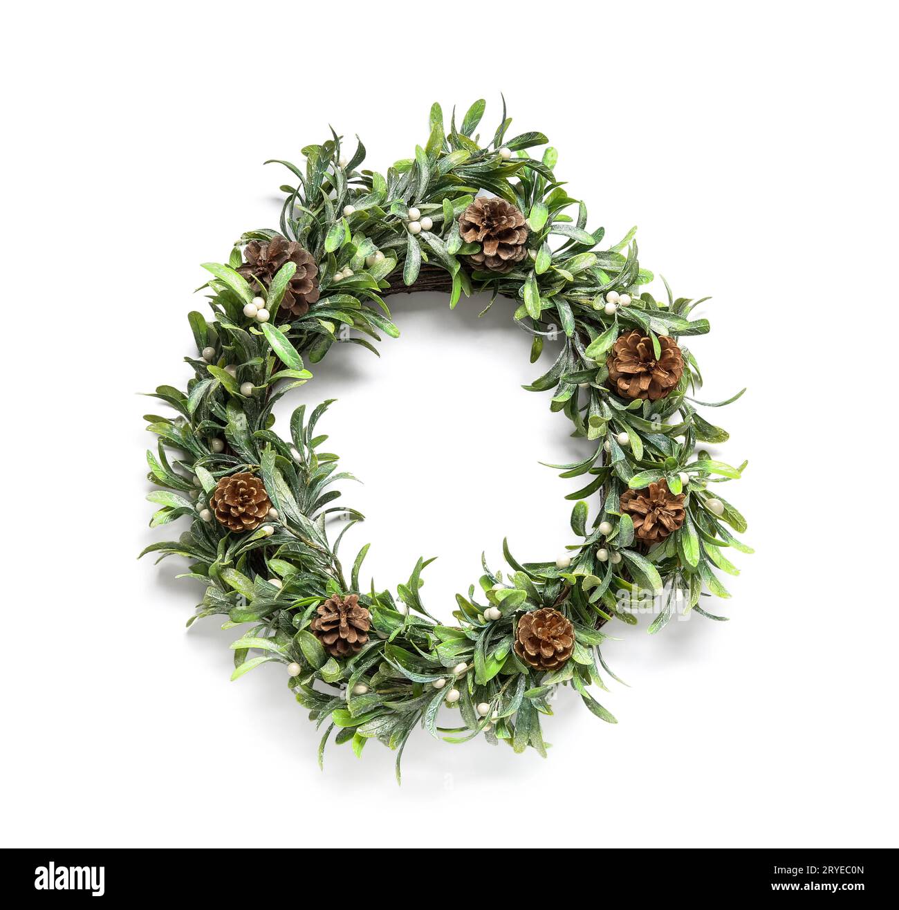 Beautiful mistletoe wreath on white background Stock Photo - Alamy