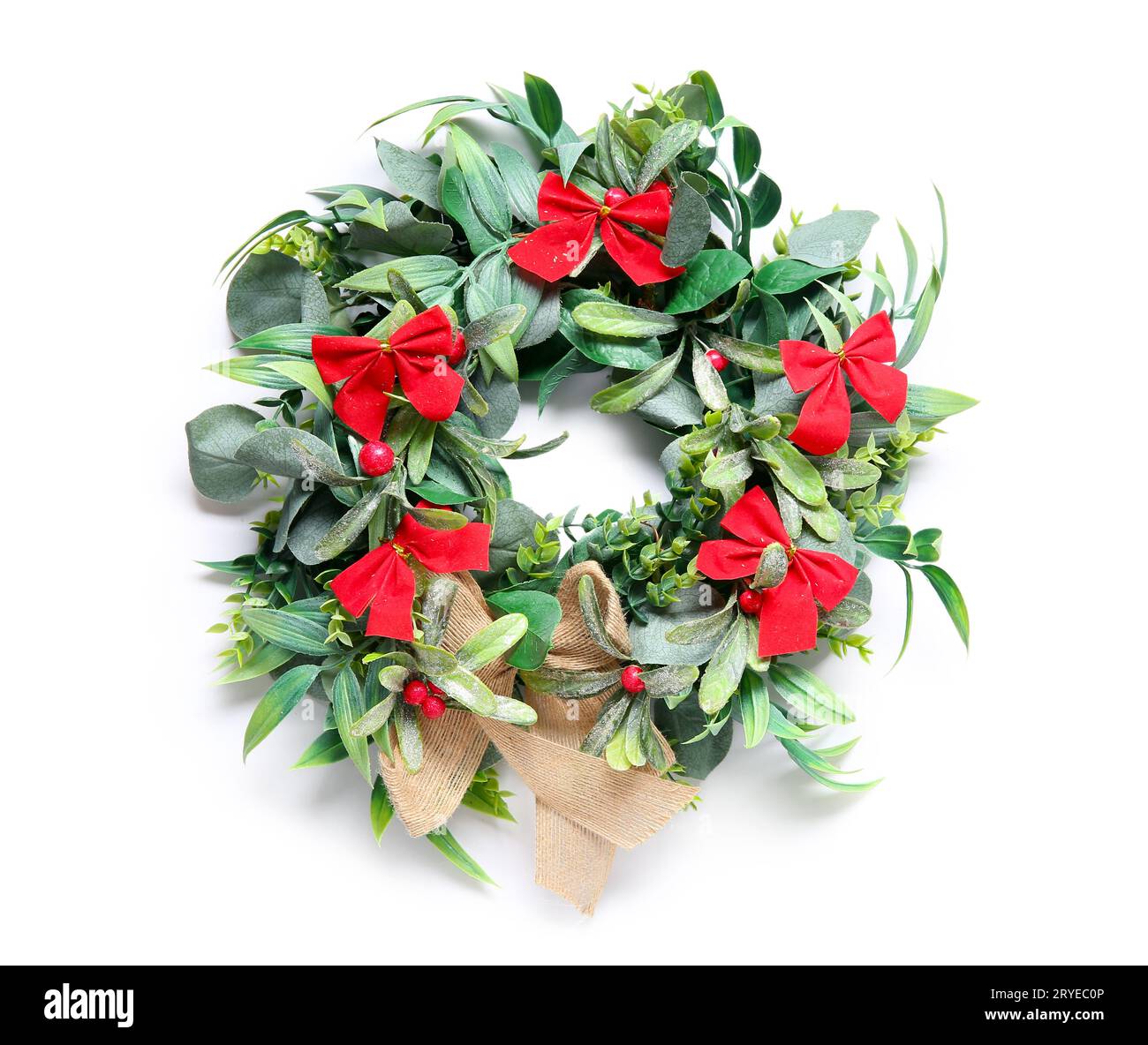 Beautiful mistletoe wreath on white background Stock Photo - Alamy