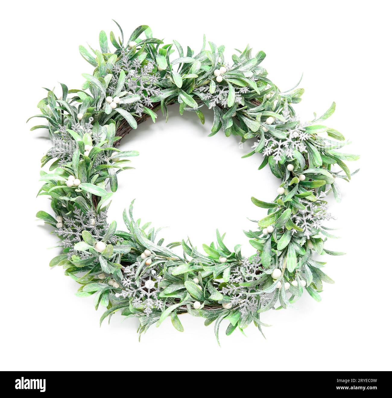 Beautiful mistletoe wreath on white background Stock Photo - Alamy