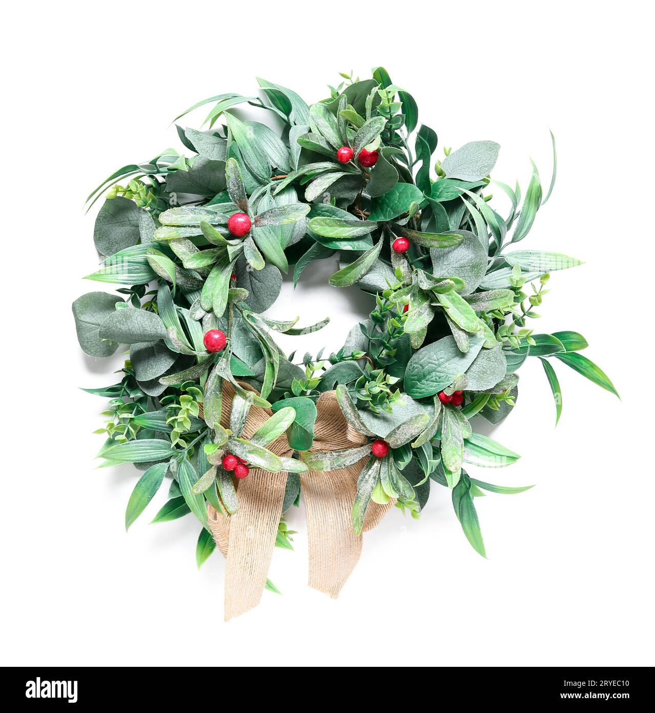 Beautiful mistletoe wreath on white background Stock Photo - Alamy