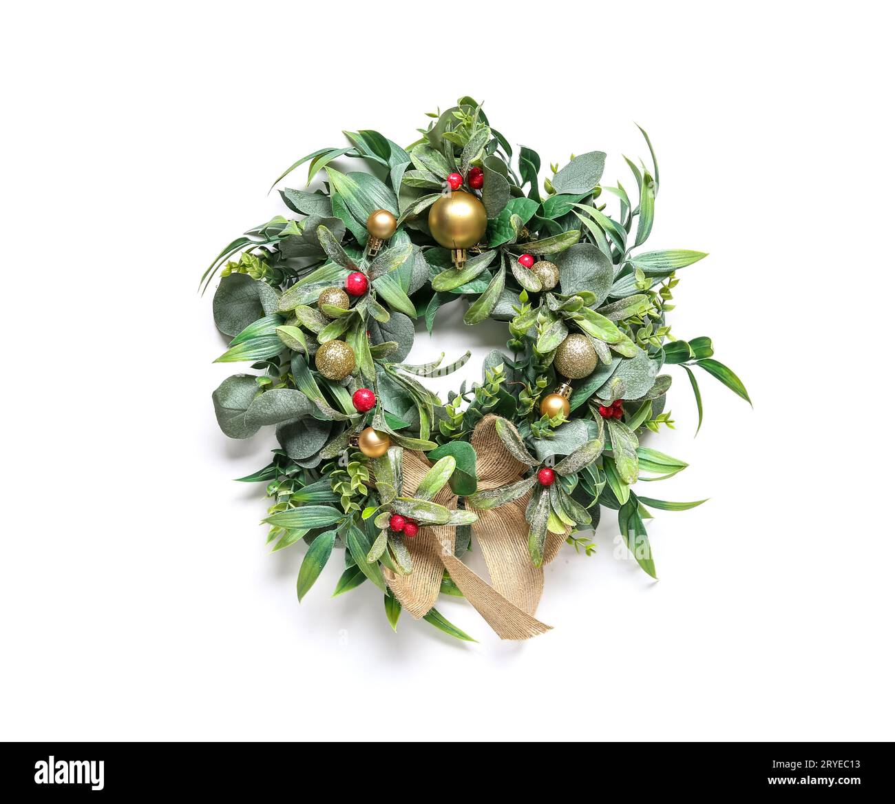Beautiful mistletoe wreath on white background Stock Photo - Alamy