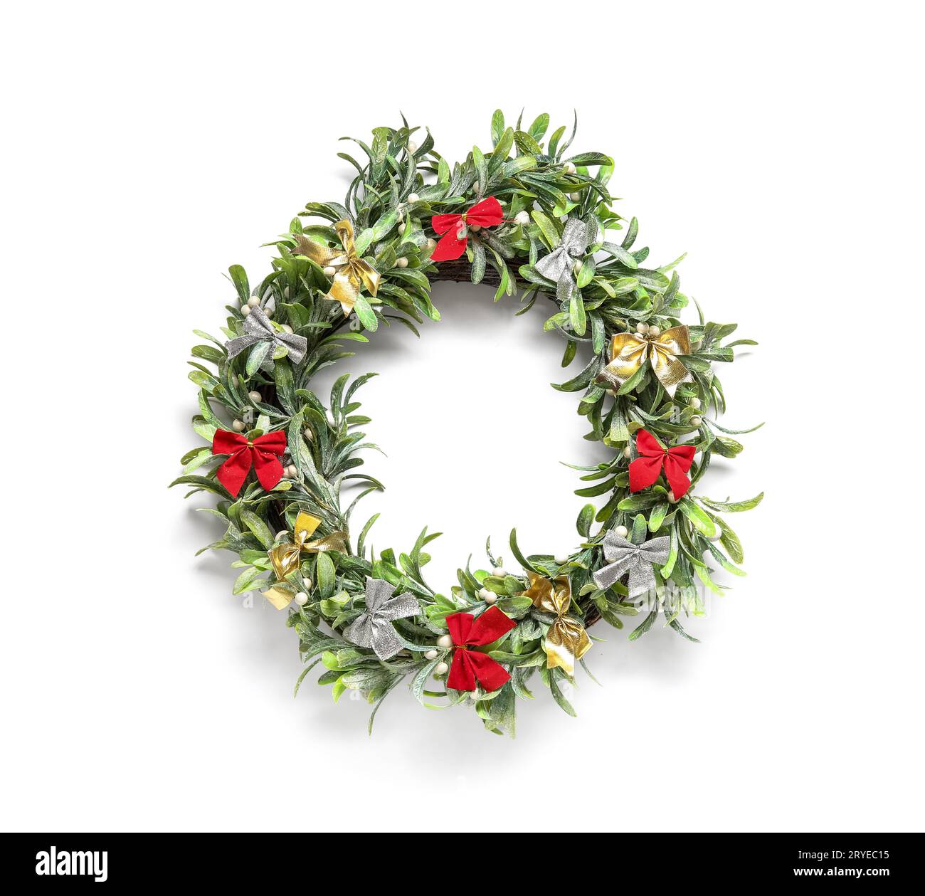 Beautiful mistletoe wreath on white background Stock Photo - Alamy