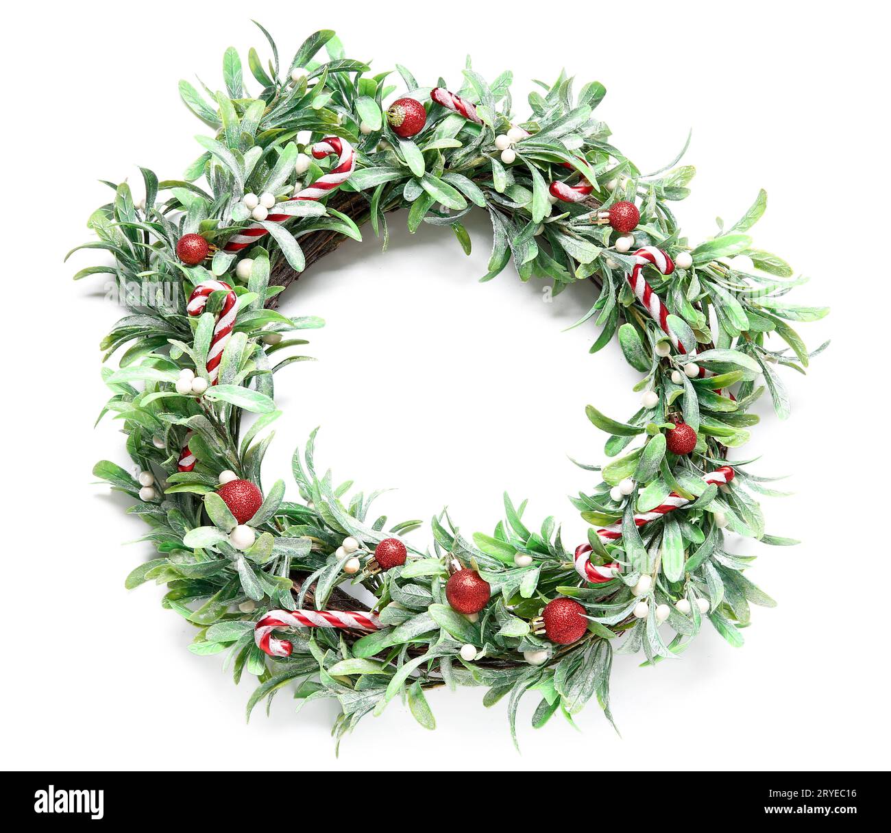Beautiful mistletoe wreath on white background Stock Photo - Alamy