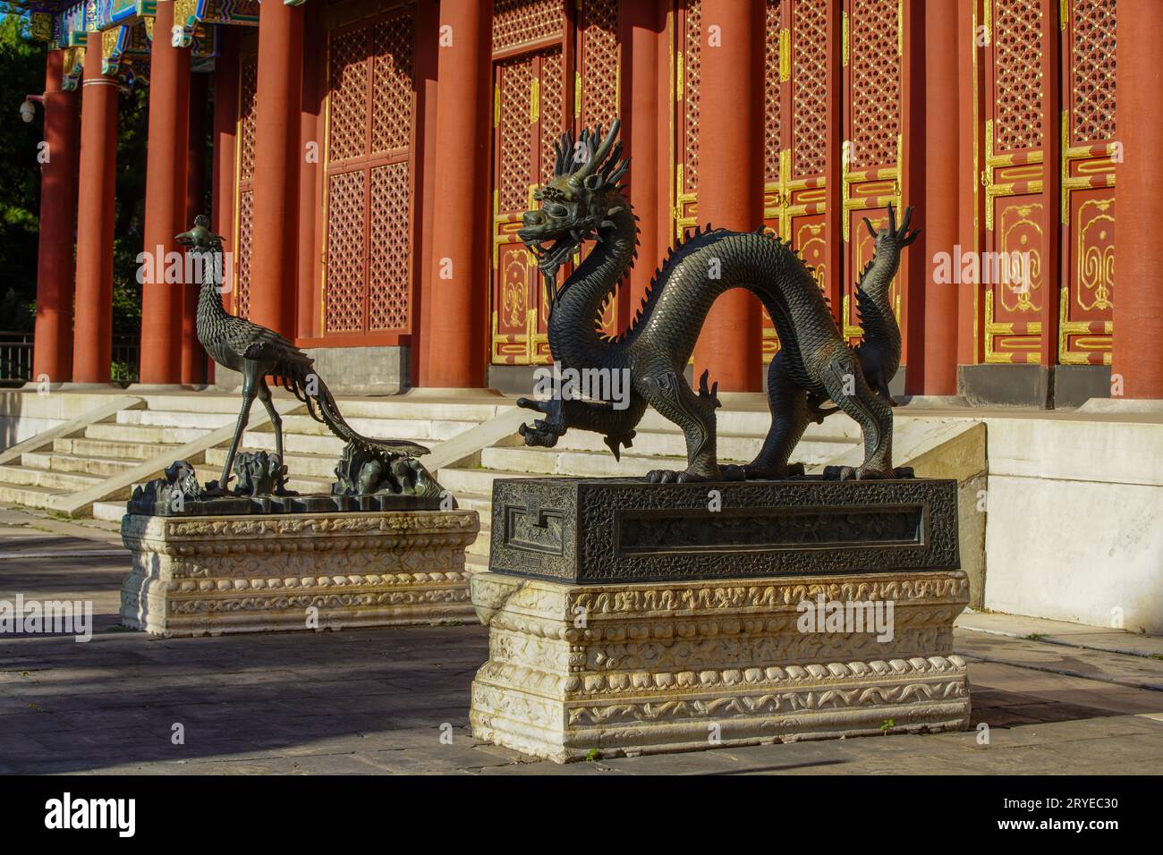 Beijing City, China - July 8, 2023: Bronze dragon and phoenix ...