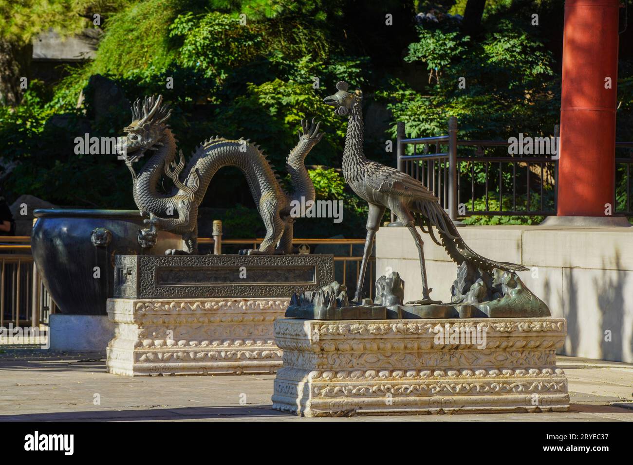 Beijing City, China - July 8, 2023: Bronze dragon and phoenix ...