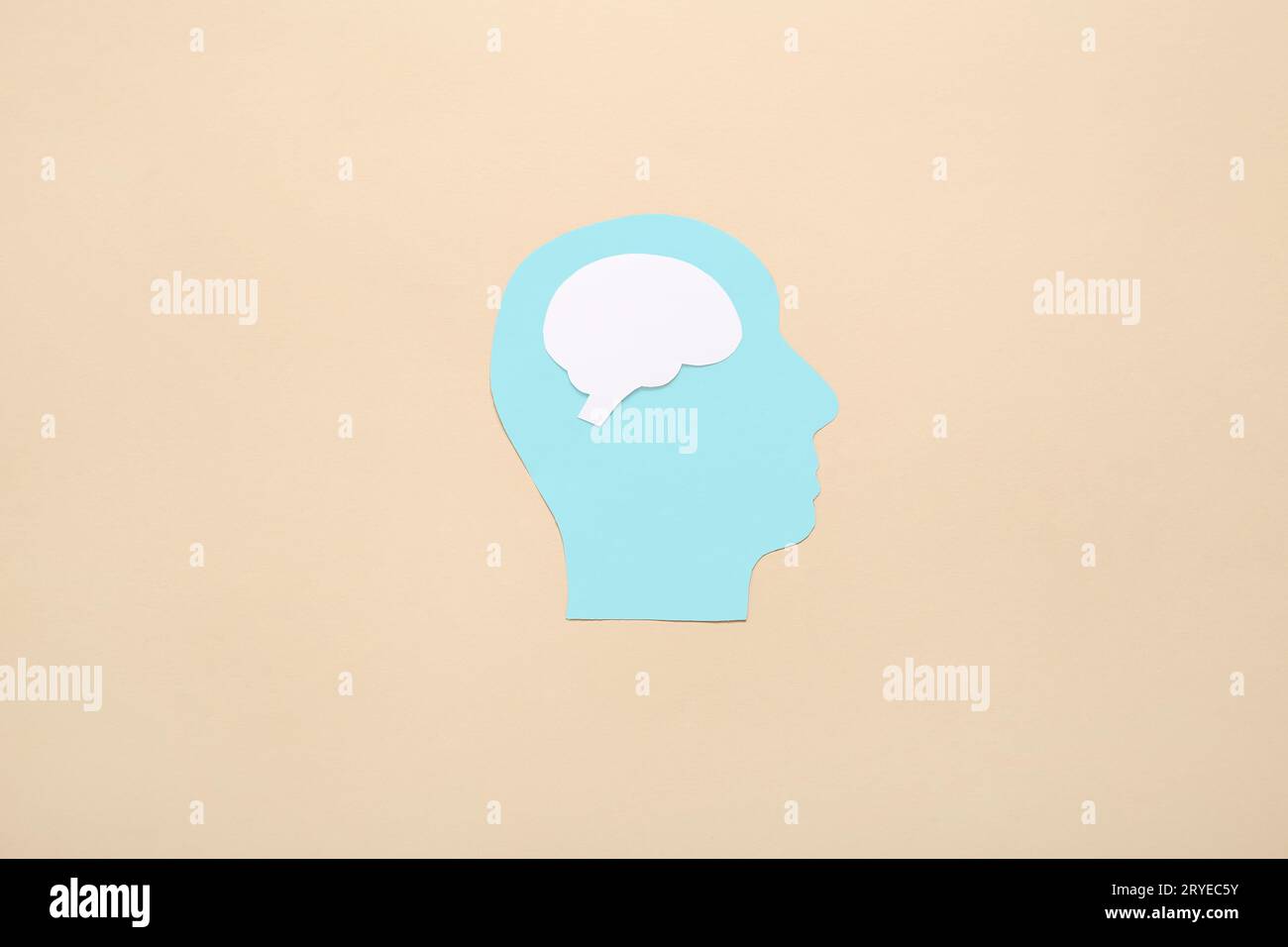 Paper human head and brain on beige background. Mental Health Day Stock ...