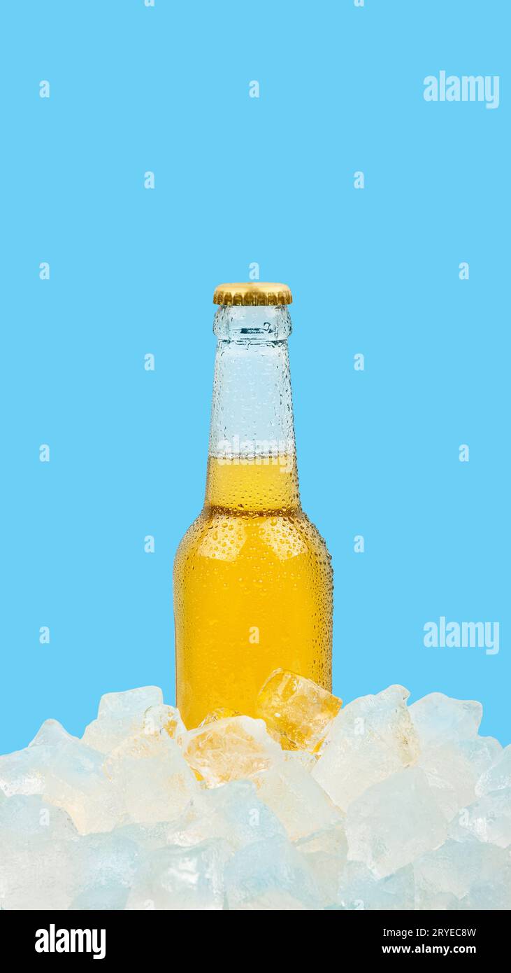 One bottle of cold lager beer on ice cubes Stock Photo - Alamy