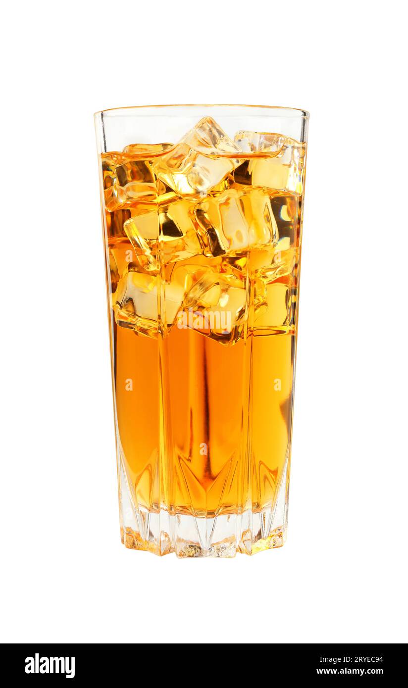 Glass of cold tea with ice cubes over white Stock Photo - Alamy