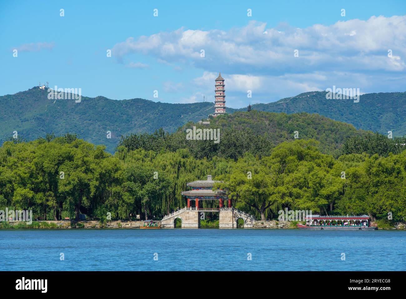 Beijing City, China - July 8, 2023 : Stone bridge and pagoda ...
