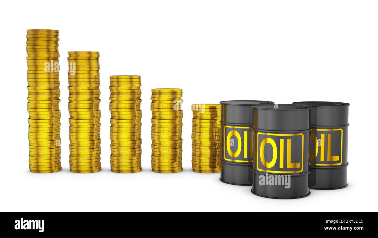 Coins and a barrels Stock Photo - Alamy