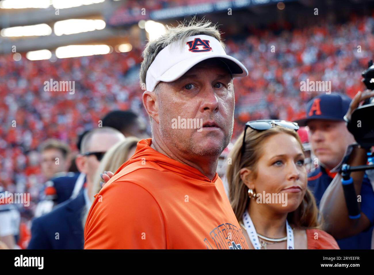 Auburn head coach Hugh Freeze walks off the field after a loss to ...