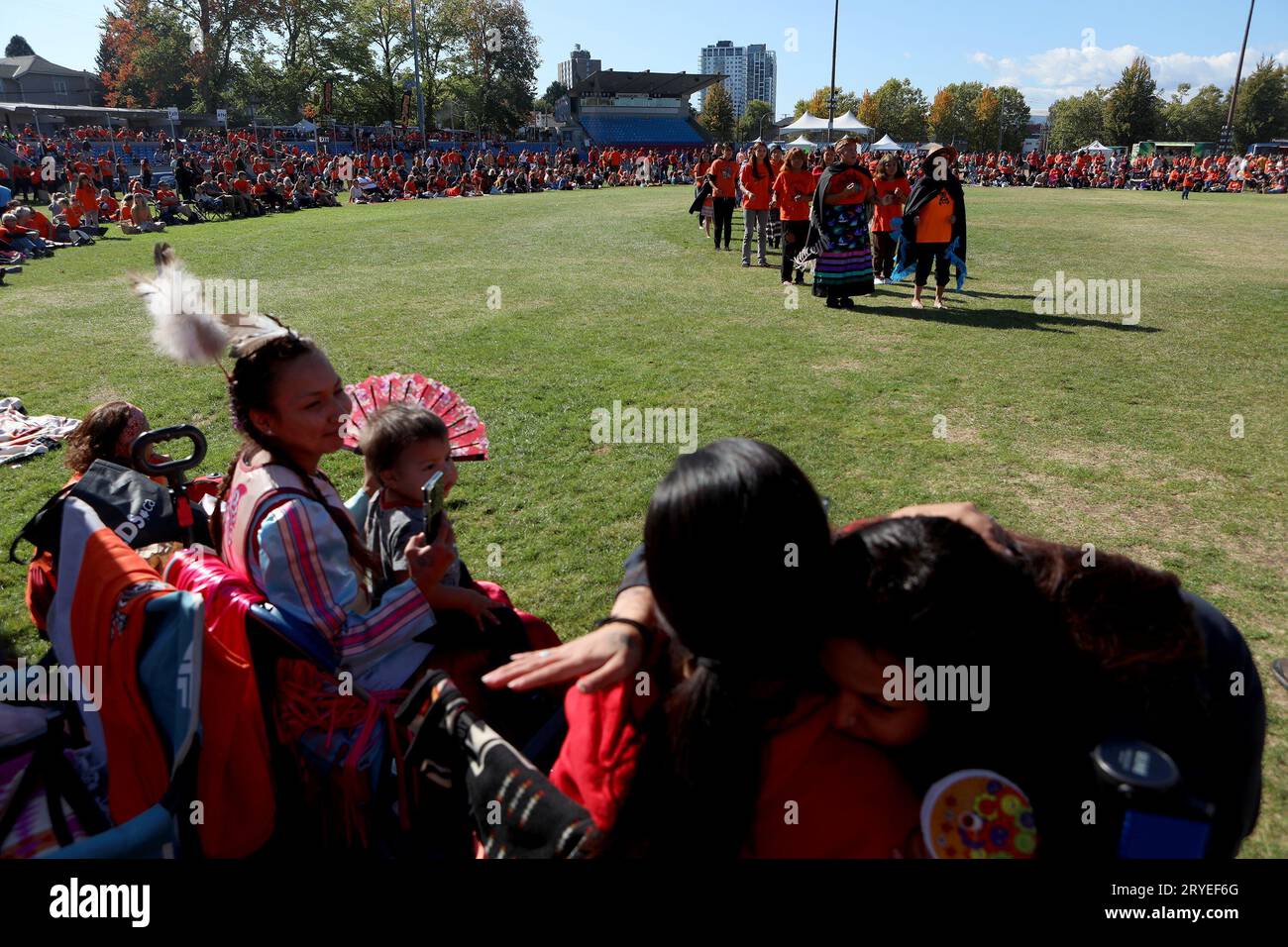 Victoria, Can. 30th Sep, 2023. Ahousat dancers make their way around ...