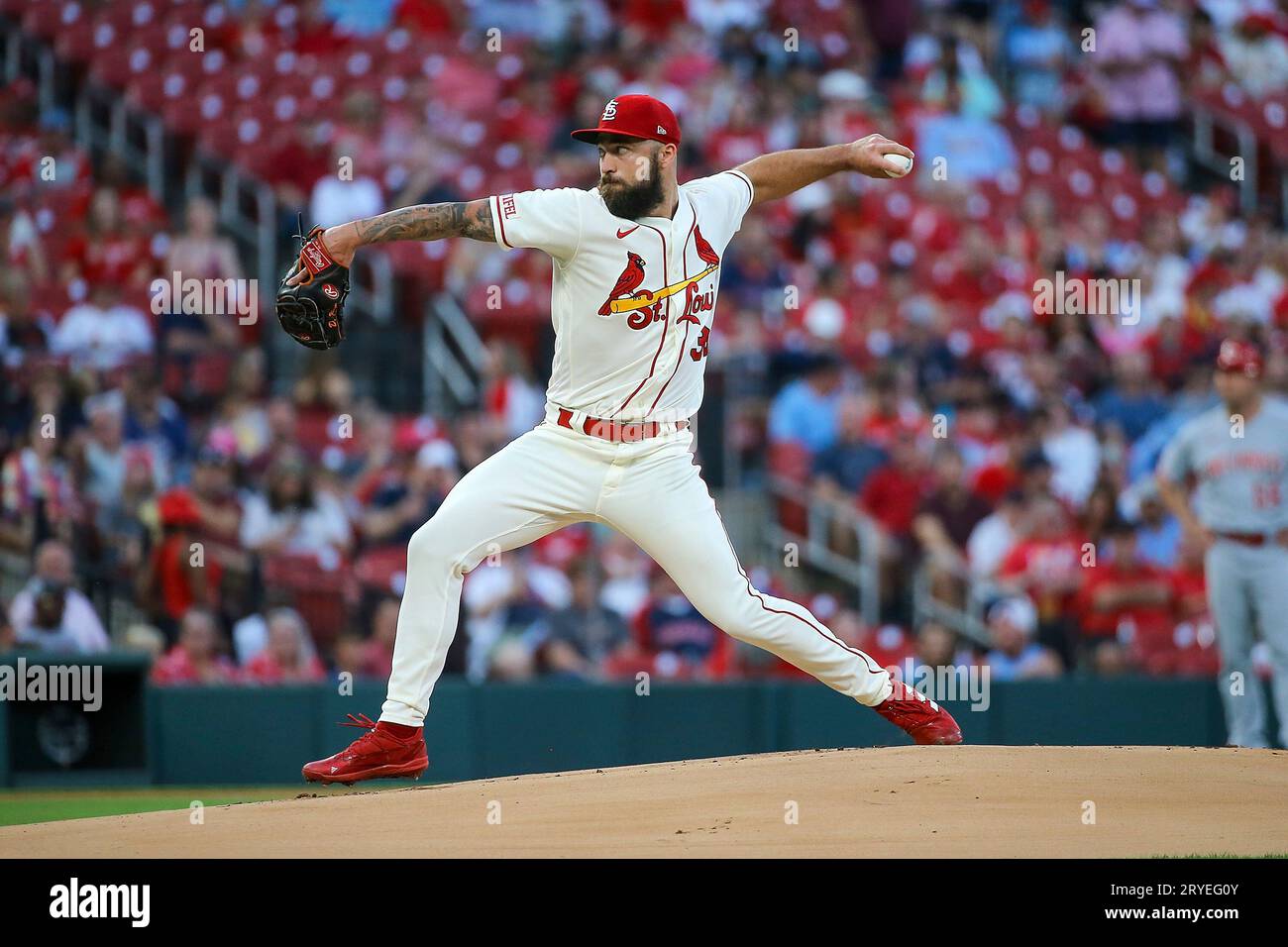 St. Louis Cardinals starting pitcher Drew Rom throws to a Cincinnati ...
