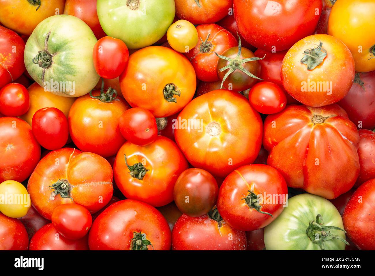 Organic assorted tomatoes background. Food backdrop Stock Photo - Alamy
