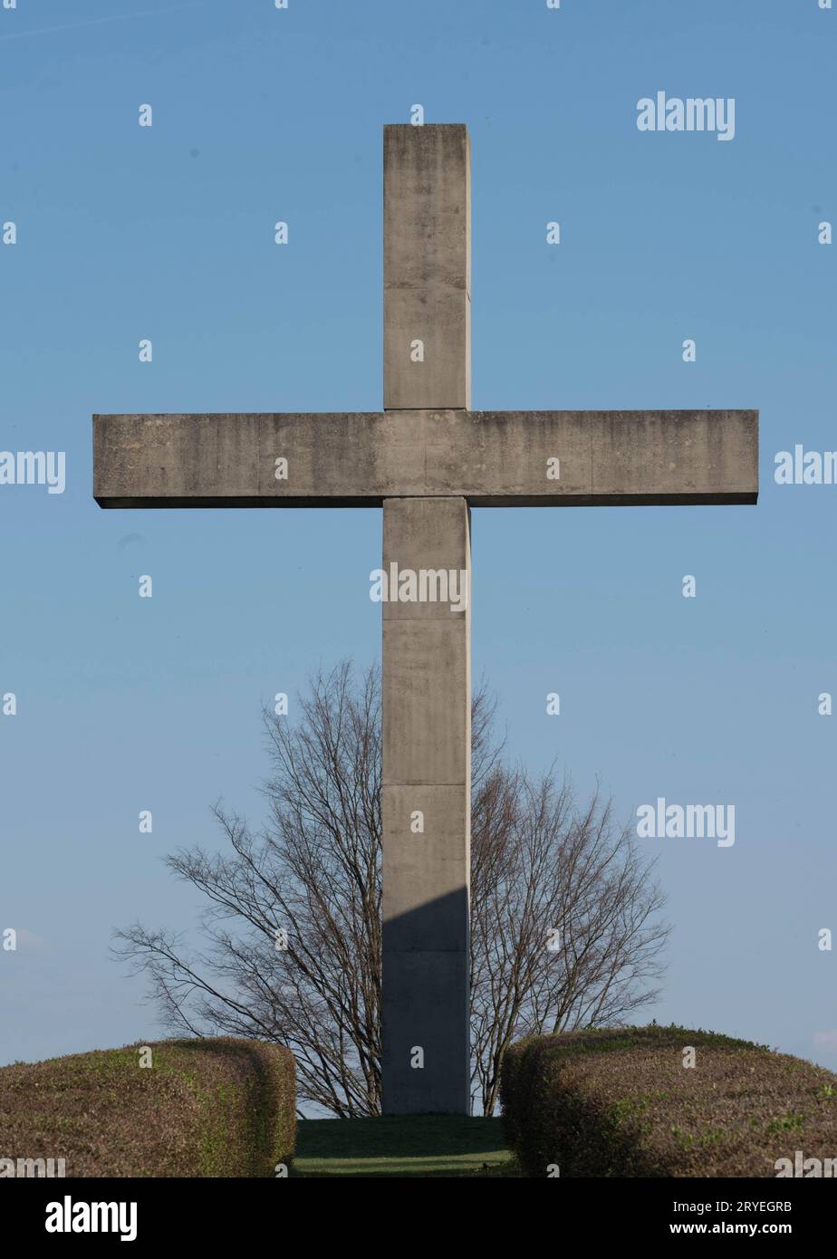 Christian cross, crucifix, stone with blue sky Stock Photo - Alamy