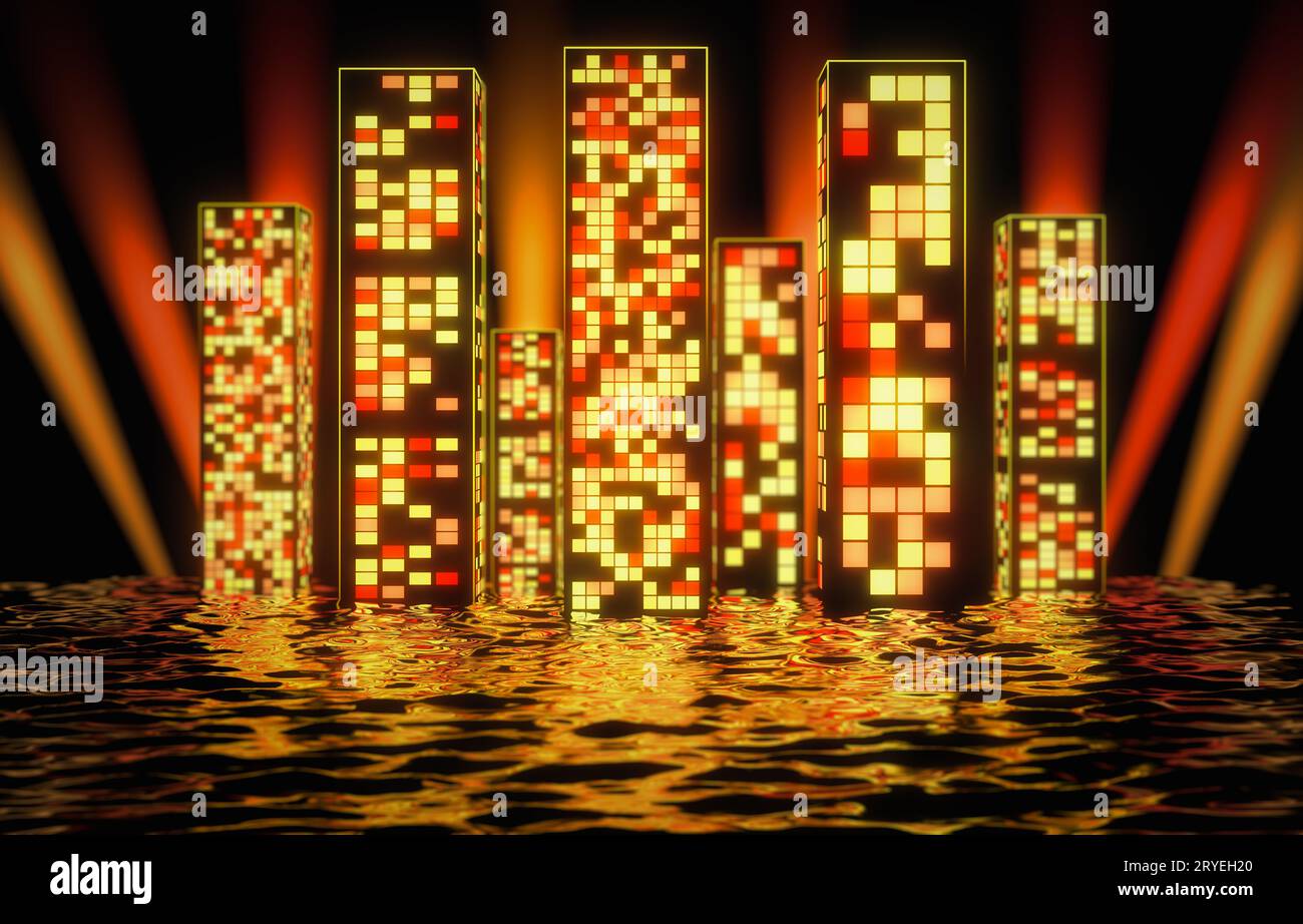 Neon yellow glow of skyscrapers Stock Photo - Alamy