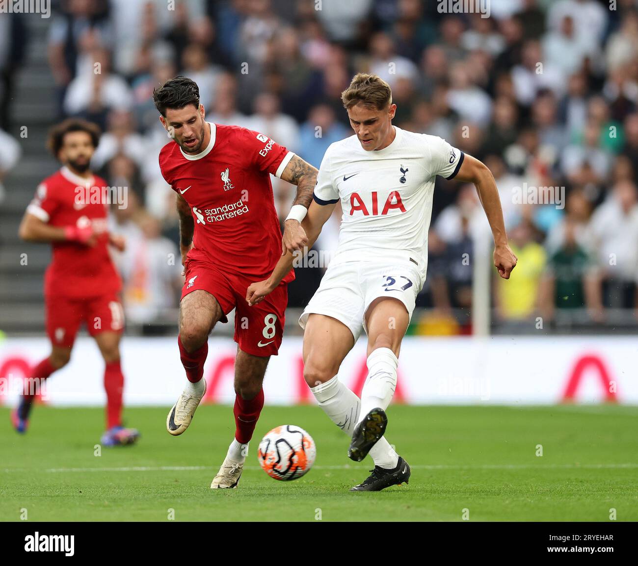 London, UK. 30th Sep, 2023. Micky van de Ven of Tottenham with Dominik ...