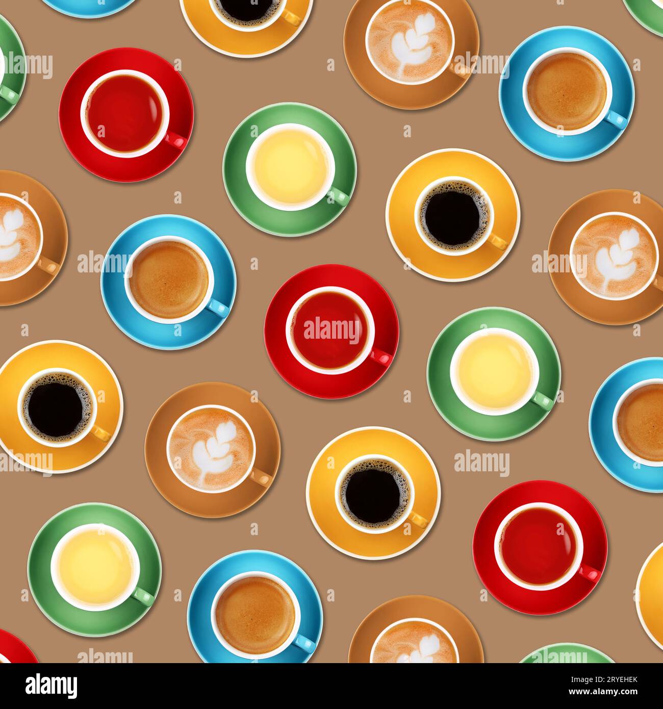Pattern of different coffee and tea cups on beige Stock Photo - Alamy