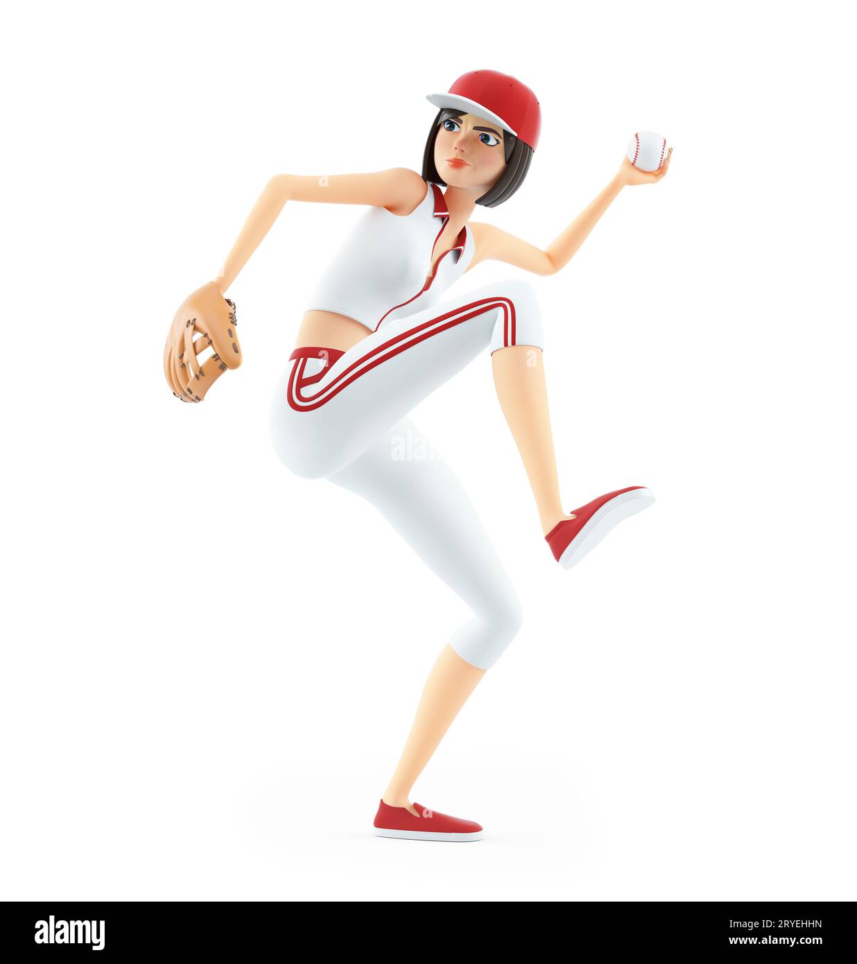 3d baseball girl throwing a ball, illustration isolated on white ...
