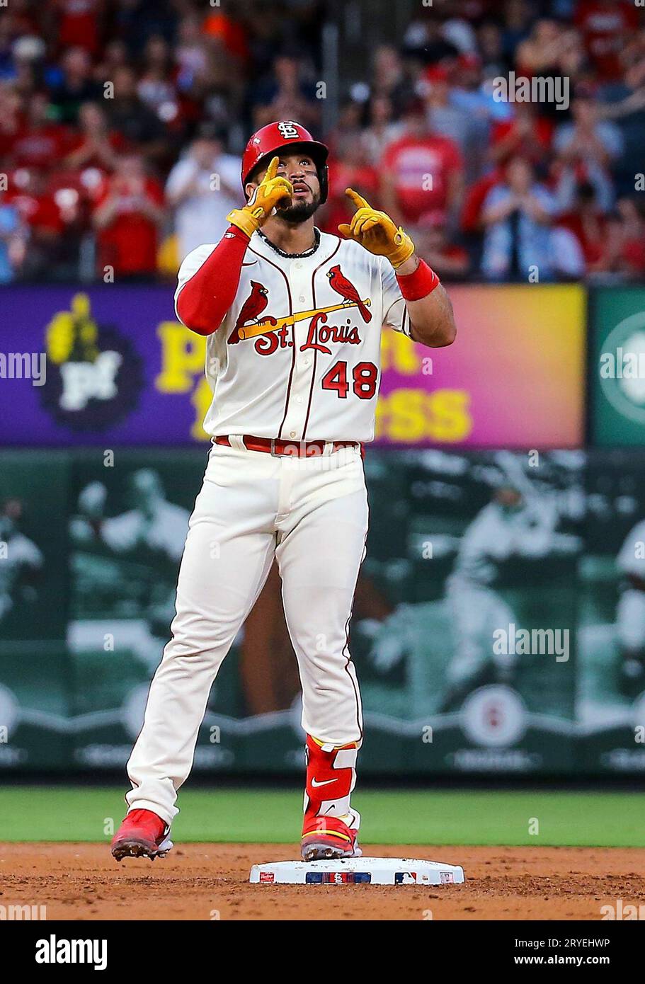 St. Louis Cardinals Ivan Herrera gestures after hitting a two-run ...