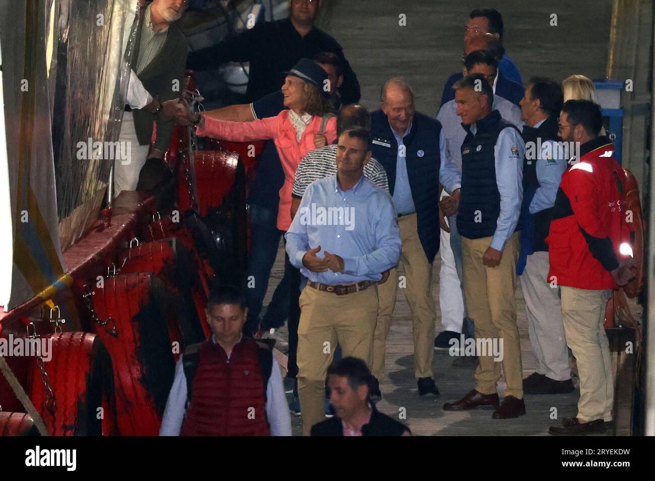 King Juan Carlos I and Infanta Elena returning to port after dinner on ...