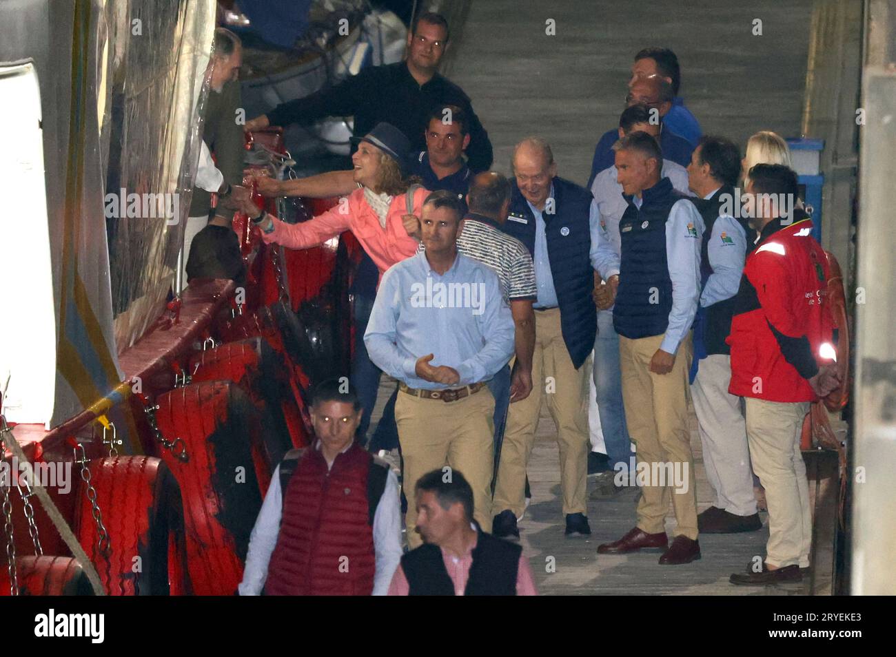 King Juan Carlos I and Infanta Elena returning to port after dinner on ...